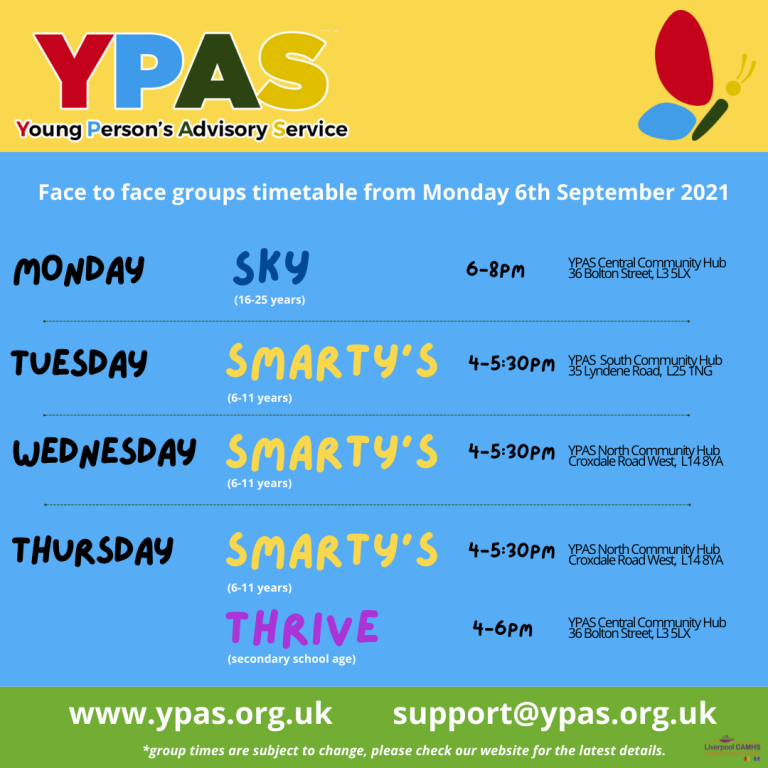 YPAS face-to-face groups open again - Liverpool CAMHS